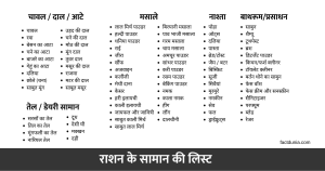 राशन के सामान की लिस्ट